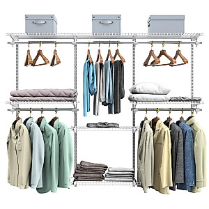 S AFSTAR 4 to 6 FT Mounted Closet Systems, Height Adjustable Custom Clothes Closet Kit with 3 Hanging Rod & 6 Storage Shelves, Wall-Mounted Clothes Closet Organizer for Bedroom Apartment, White