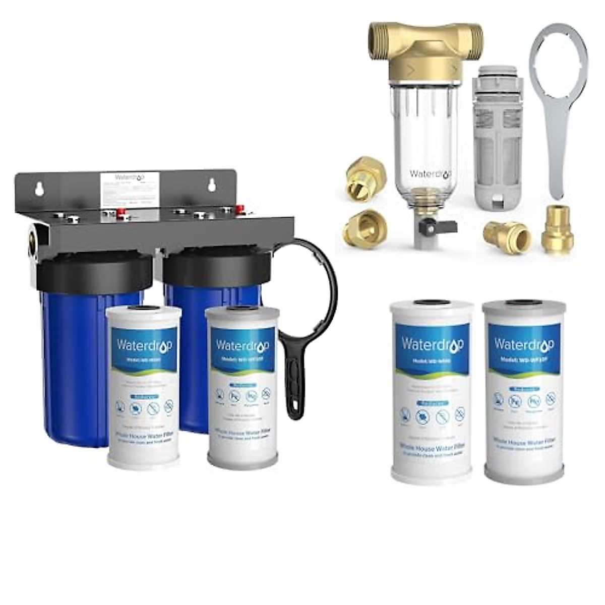 Waterdrop Whole House Water Filter System Reduce Iron & Manganese，with Replacement Cartridge & Manganese&Spin Down Sediment Filter
