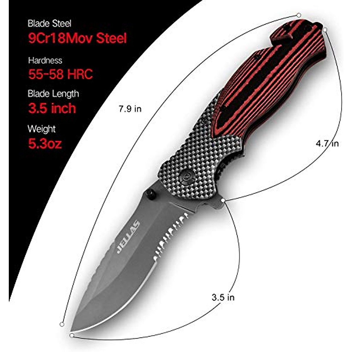 Pocket Knife for Men with 9Cr18Mov Stainless Steel, Folding Knife for Camping Hunting Hiking, Tactical Knife with Window Breaker, Seatbelt Cutter, Stocking Stuffers Christmas Gifts for Men Dad Husband