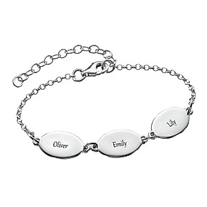 MyNameNecklace Personalized Oval Mom Bracelet with Names-Custom Multiple Charm Jewelry- Christmas Gift for Mom Wife 7.5 inches
