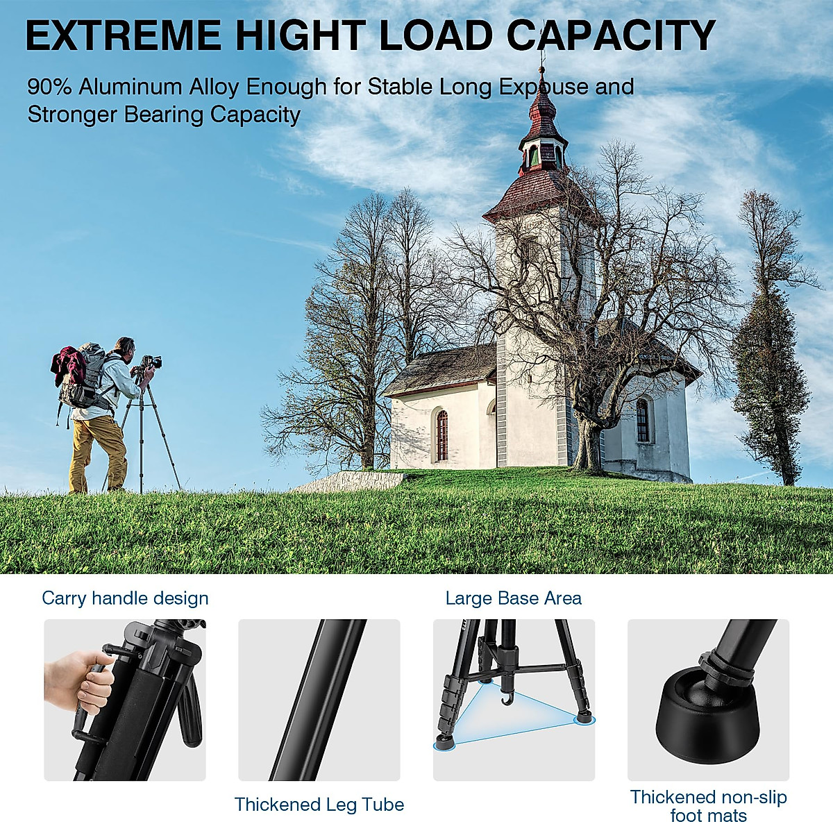 Tripod for Camera, 75 inch Tall Camera Tripod with Remote, Professional Heavy Duty Tripod for DSLR, Spotting Scopes, Binocular, Cell Phone, Compact Camera Stand Tripod, Compatible with Canon Nikon