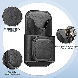 SKYREH Bundle: Stethoscope Holder Clip, Microfiber Velcro PU Leather Stethoscope Hip Holder + Magnetic PU Leather Stethoscope Hip Holder for 3M Littmann Classic III, 3M Littmann Cardiology IV