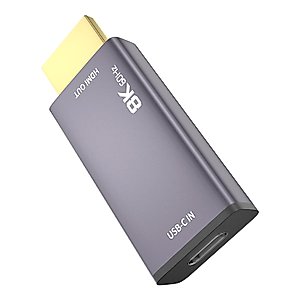 USB C to HDMI 2.1 Adapter, 8K@60Hz USB-C Female to HDMI Male Converter(Unidirectional Transmission), Support 8K, 4K@120Hz, 2K@240Hz, Type C Thunderbolt 3/4 Compatible for Steam Deck, MacBook, iPad Pro