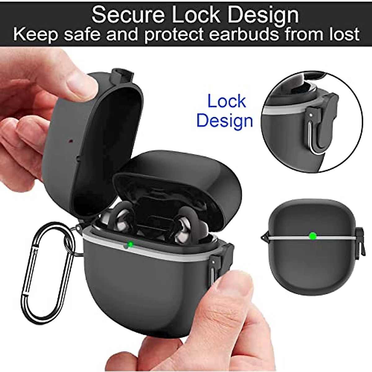 ULITIQ Locking Case Compatible with Bose QuietComfort Earbuds II, Bose QuietComfort Earbuds II Case with Lock, Keychain and Strap/Lanyard, Cool Bose QuietComfort II Case Cover for Women Men, (Black)