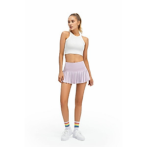 Raroauf Womens Pleated Tennis Skirts with Shorts High Waisted Mini Skirt Golf Skort Athletic Skirts Workout Pickball Pink X-Small