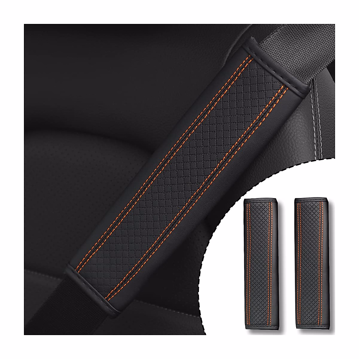 zipelo 2PCS Car Seat Belt Cover, Soft Shoulder Strap Covers Harness Pads, Safety Leather Seatbelt Comfort Driving Cushion Protect Your Neck and Shoulder Universal for Truck, Car, SUV (Black/Orange)
