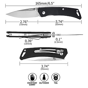 Pocket Knife with G10 Handle, 2.6" 8Cr13MoV Stainless Steel Blade, Safety Liner Lock, Belt Clip - Perfect for Camping, Hiking, Fishing, and Every Day Carry, Black