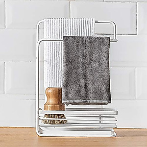 Poeland Sponge Holder with Drain Pan, Kitchen Sink Caddy Organizer for Sponge Brush Soap Dish Dishcloth Rack