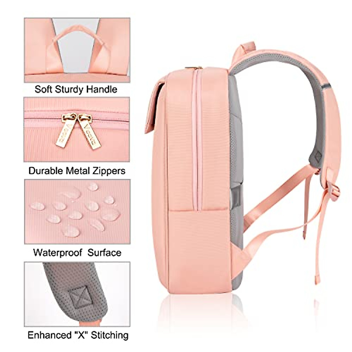 Voova Travel Laptop Backpack for Men Women, Slim Lightweight Backpack Bookbag with Laptop Compartment for Work Business and College, Waterproof Computer Bag Fits 14-15.6 Inch Notebook, Pink