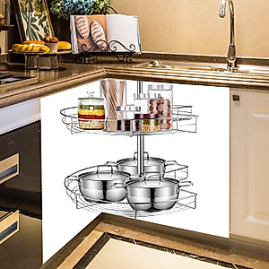 LIVOSA 32" Kidney Shaped Organizer Lazy Susan, 2-Shelf Stainless Steel Kitchen Kidney Shaped Organizer/Rotating Bask