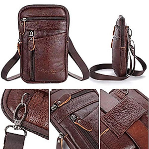 KRONDO Men's Leather Handbag Bag Small Crossbody Shoulder Bags Phone Wallet Satchel Pocket Camping Casual Daypack-Black