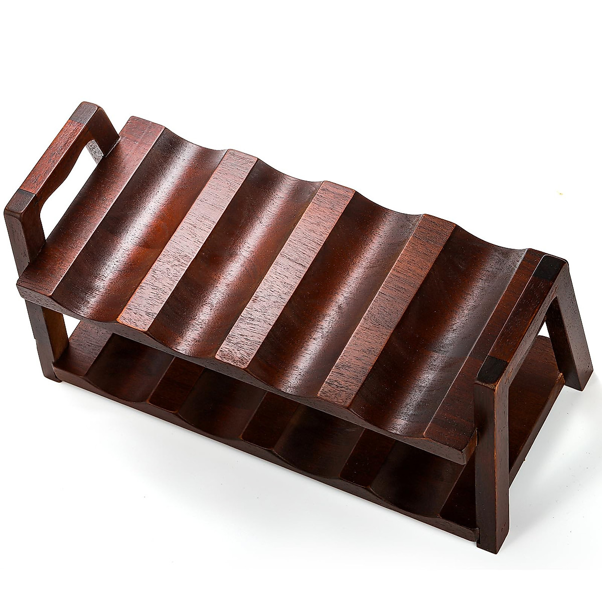 Peohud Acacia Wood Countertop Wine Rack, 8 Bottles Wooden Wine Holder Stand, 2 Tier Free Standing Wine Storage Display Shelf for Home Kitchen Bar Table Top Cabinet Pantry Wine Cellar Basement