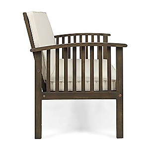 Great Deal Furniture Grace Outdoor Acacia Wood Loveseat, Gray Finish and Cream