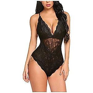 Aniywn Lace Bodysuit One Piece Lingerie for Women Deep V Neck Sexy Lace Bodysuit Babydoll Underwear