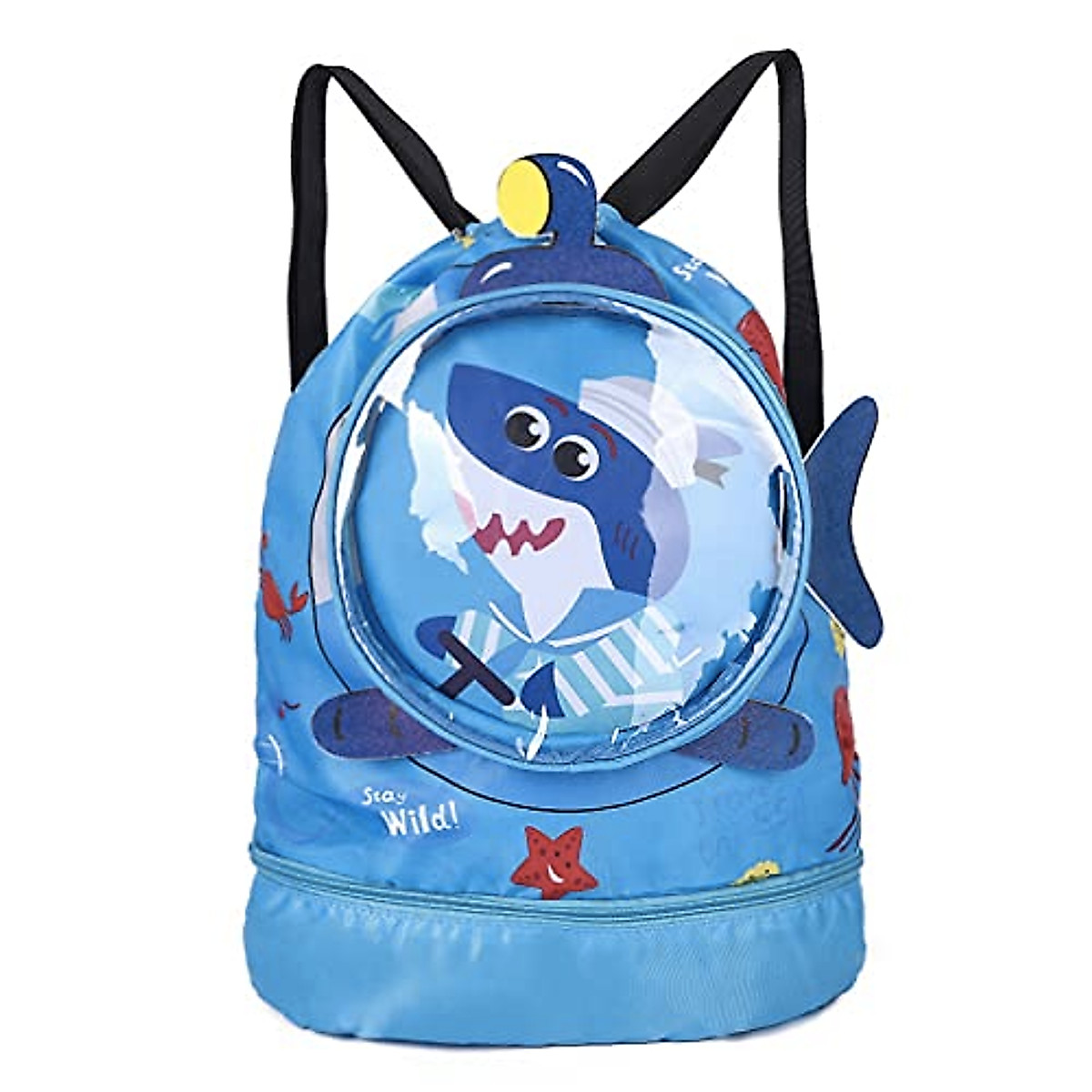 ITUBLE Dry Wet Separated Swim Bags for Swimmers Shark Pool Gear Drawstring Gym Bag Beach Backpack for Women Men Boys Girls Teener Camping Hiking Shopping Swimming Dance Travel With Shoe Compartments