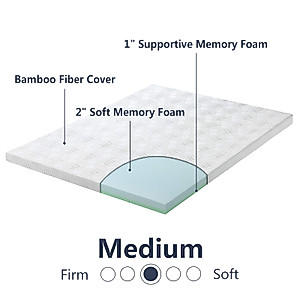 Fairyland 3 Inch Memory Foam Mattress Topper for Full Bed, Washable Cooling Relieving Bamboo Cover