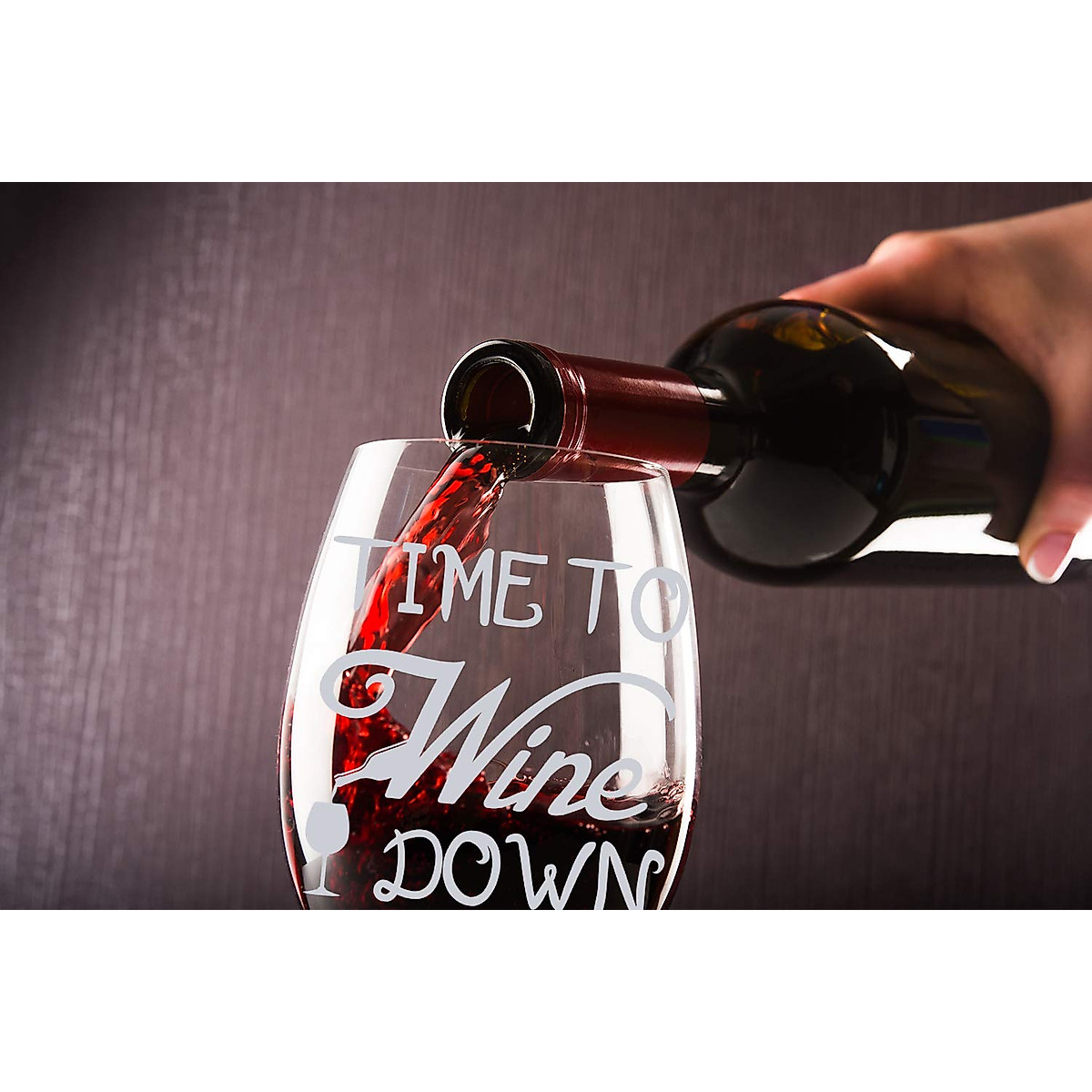 Time to Wine Down Funny 15oz Stemless Crystal Wine Glass - Fun Wine Glasses with Sayings Gifts for Women