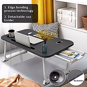 MGsten Laptop Bed Table, XXL Portable Laptop Desk with Cup Holder, Foldable Desk with Drawer, Standing Lap Table Tray in Couch/Office(27.5”x18.9”x11”)