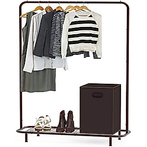 Simple Houseware Clothing Rack with Industrial Pipe and Bottom Shelves, Bronze