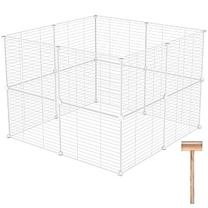 C&AHOME Pet Playpen, Small Animals Supplies, 16 Panels Exercise Playpens Cage, C Grids Portable Yard Fence Indoor, Ideal for Guinea Pigs, Pet Products, DIY Metal Yard Fence, 12" × 15" White UPPM3416W