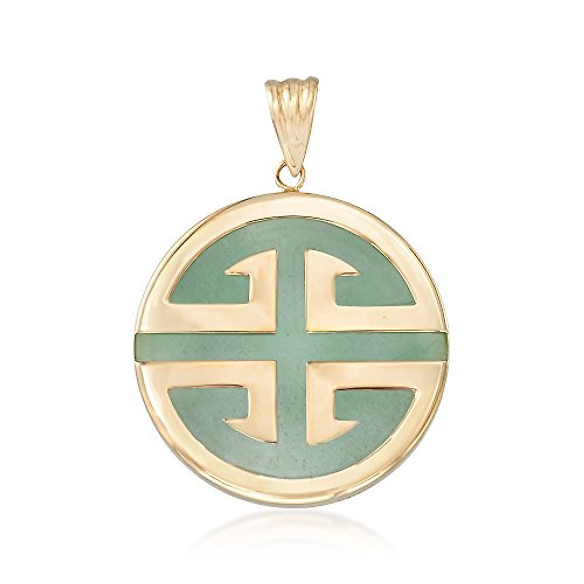 Ross-Simons Jade "Longevity" Circle Pendant in 14kt Yellow Gold