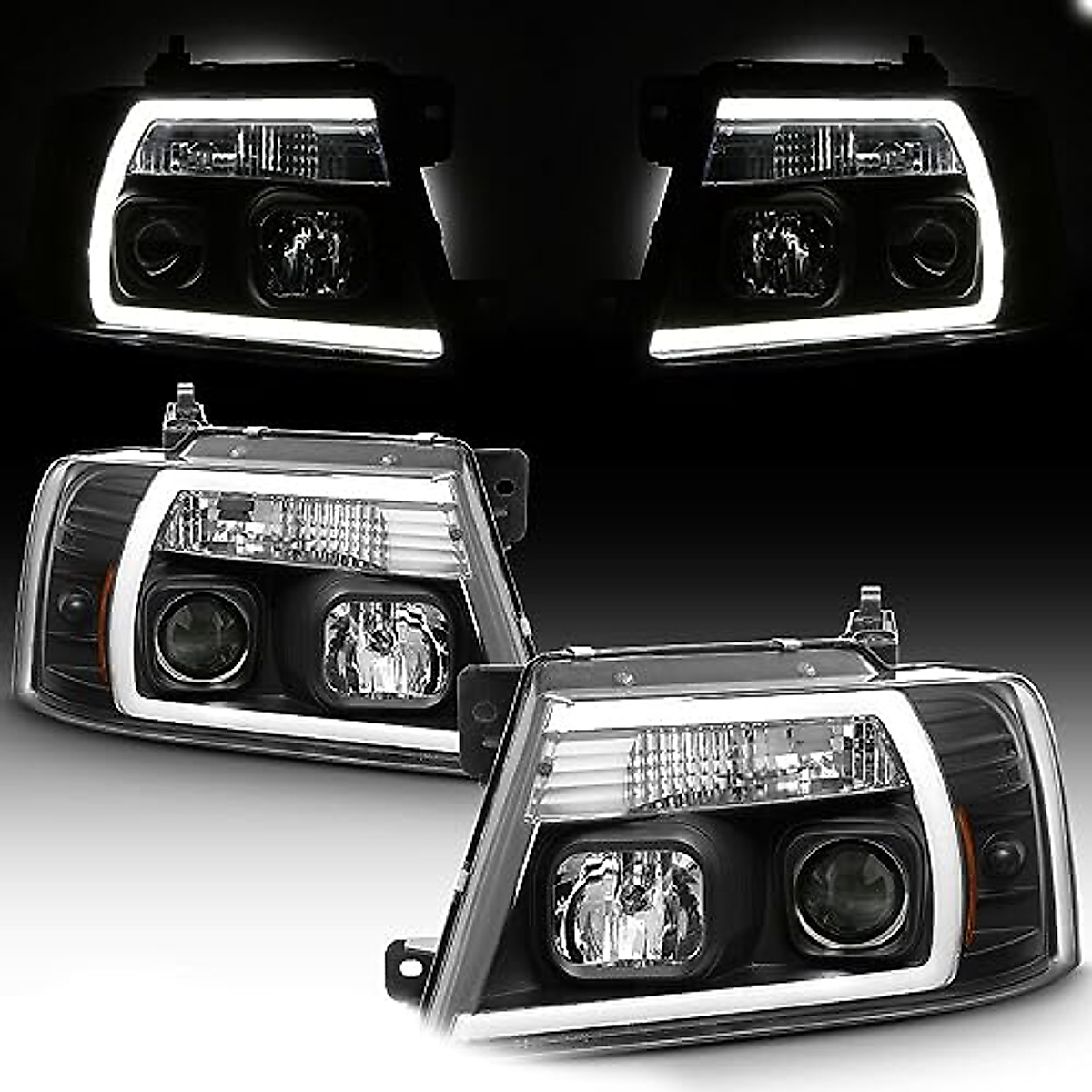HH Building 2pcs Headlight Front Left Right Side Clear Lens Black Housing LED Extended Full Drl Tube Projector Headlights 7L3Z13008DA 5_444-FF15004V2-LB-BK B2204A0B2206A_2004_2005_2006_2007_2008_A30