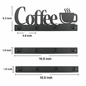 HULISEN Coffee Mug Wall Rack, Coffee Cup Holder Wall Mounted with 12 Heavy Duty Hooks and Metal Coffee Sign, Rustproof Tea Cup Hanger Display Decor for Coffee Bar, Kitchen, Office