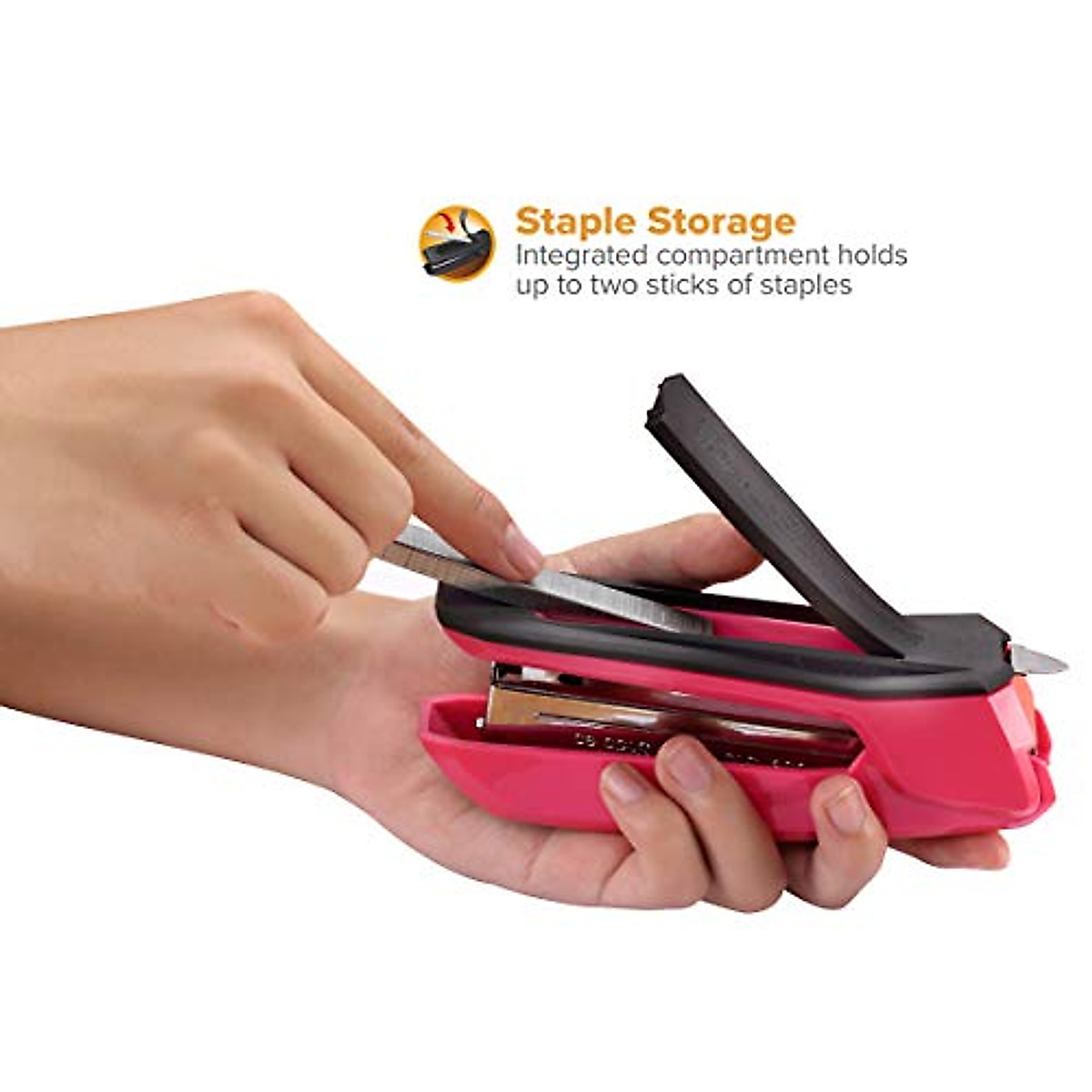 Bostitch Office Ascend 3 in 1 Stapler Integrated Remover & Staple Storage, 420 Staples Included, 20 Sheet Capacity, Lightweight, Pink