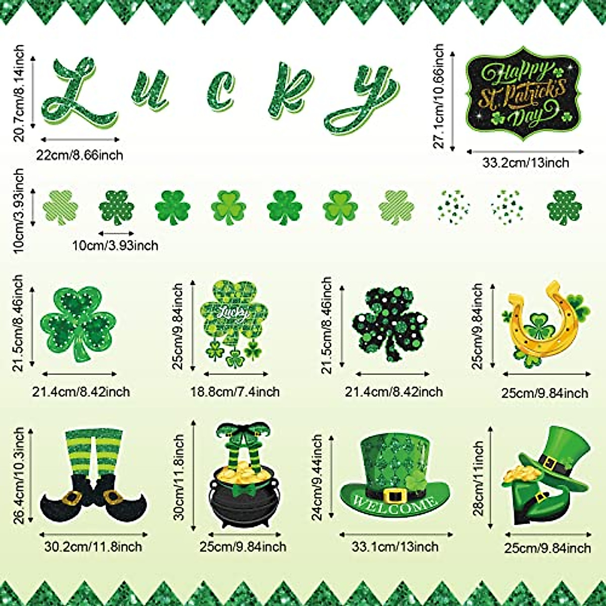 Faccito 24 Pcs St. Patrick's Day Garage Door Decoration Magnets Irish Party Garage Door Magnet Decals Green Shamrock Refrigerator Car Magnets Stickers for Holiday Party Supplies Home Decor