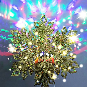 Christmas Tree Topper,Lighted Glitter Snowflake Tree Topper with Neon Lights for Christmas Tree and Holiday Seasonal Decoration(Gold)