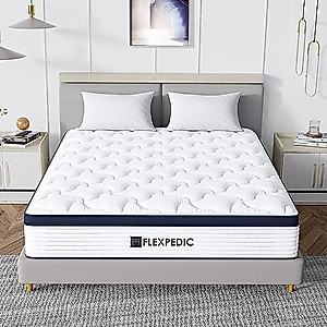 FLEXPEDIC 10" King Mattress, Memory Foam Hybrid Mattress with Space Cotton for Tight Sleep, Medium-Firm Cooling Mattress with Stronger Support, Motion Isolation &Pressure Relief