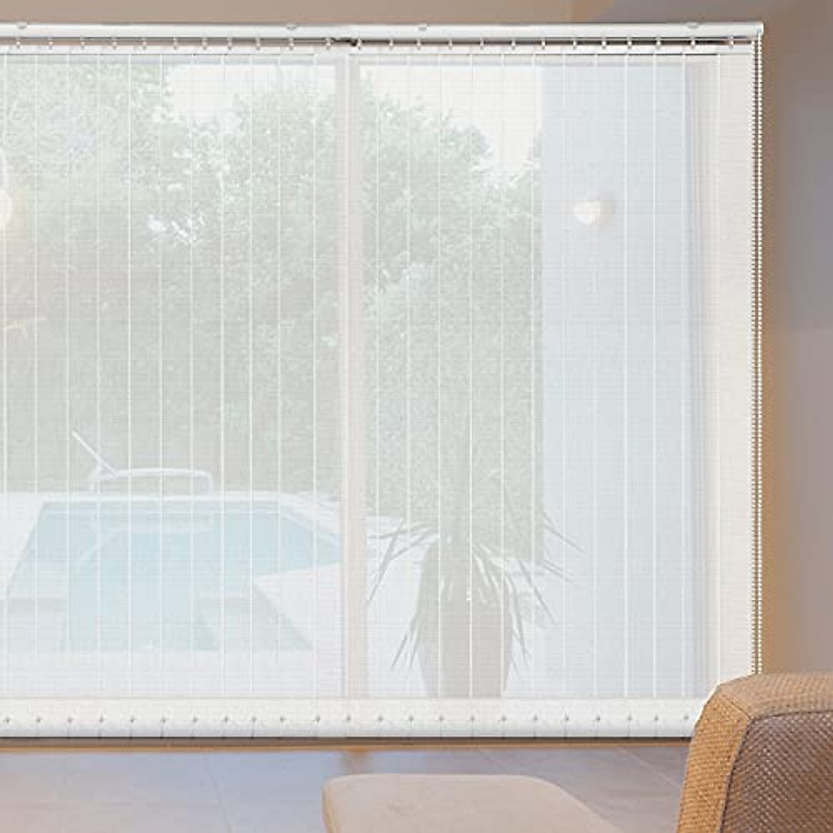 LETAU Cordless Sheer Vertical Window Blinds, Light Fitering, Reduce Sun Glare, UV Protection, White Window Shades for Slidding Door, French window, Room Divider, Glass Wall,OverSized Windows¡­