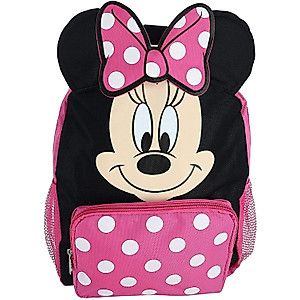 Disney Minnie Mouse Mini Backpack for Toddlers ~ Deluxe 12" Minnie Face Bag with 3D Ears and Bow (Minnie Mouse School Supplies Bundle)