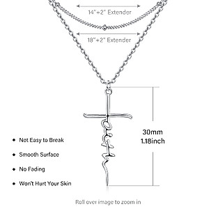 PRAYMOS Sterling Silver Faith Necklace Cross Necklace Women Dainty Layered Choker Necklace Christian Religious Faith Jewelry Gifts