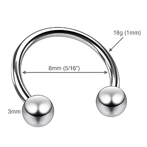2pc 18g Septum Horseshoe Earrings - Circular Barbell Rings 18 Gauge Cartilage Daith Tragus 8mm - Clear Retainer