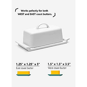 Sweese 319.101 Butter Dish with Lid, Butter Keeper with Handle - TBSP Markings, for East and West Coast Butter, White