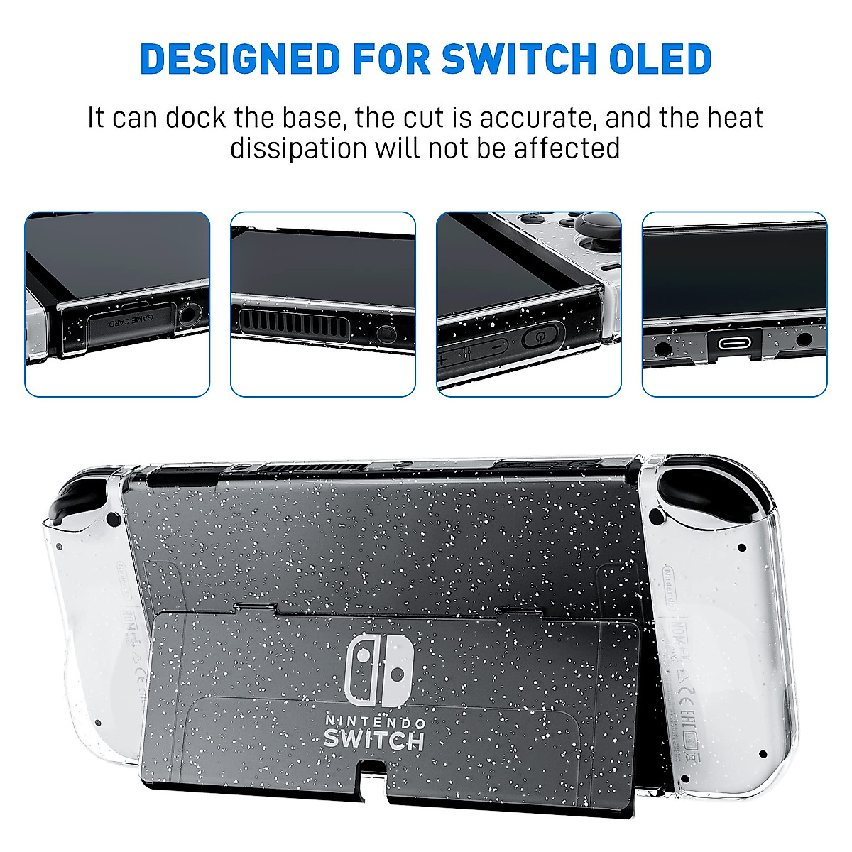 FUNDIARY Glitter Dockable Cover Case Compatible with Nintendo Switch OLED, Protective Shell for Switch OLED and Comfort Grip for Joy Con with Screen and 12 Thumb Caps - Glitter TPU Joy Con Case