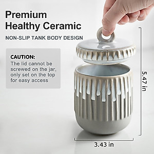 MISSYSSIM Qtip Holder Dispenser Bathroom Canisters Jar with Lid - 14 oz Ceramic Apothecary Canister for Cotton Ball Swabs Round Pads Floss Bath Salts Candy Vanity Makeup Organizer Storage