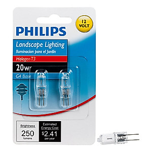 Philips Outdoor Landscape T3 Light Bulb, 250 Lumen, Soft White Light (2800K), 20-Watt, 12-Volt, Bi-Pin Base, 2-Pack