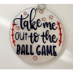 TAKE ME OUT TO THE BALLGAME UV RESIN/ACRYLIC REAR VIEW MIRROR BEADED CAR CHARM – HANDMADE – FREE STANDARD SHIPPING