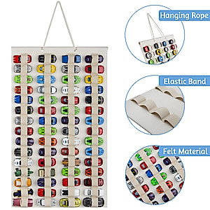 JOYMOMO Hanging Storage Organizer for Toy Cars Felt Display Case Hold Up 60 Toy Cars (Cream)