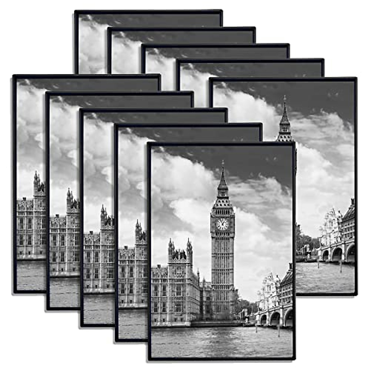 GOmaize Front Loading Black Picture Frame 4x6 Set of 10 Wall and Table Mounting