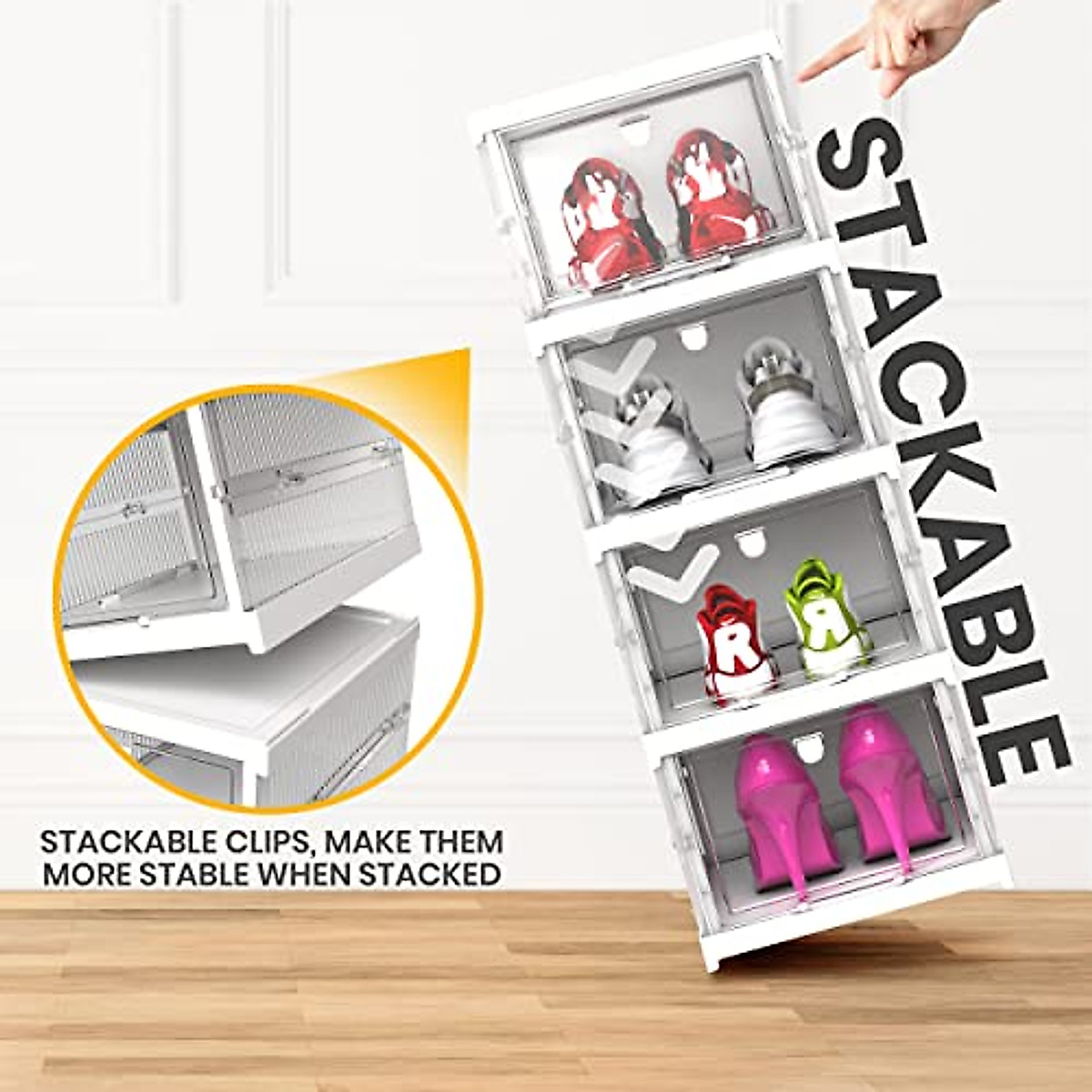 Utopia Home 3 Layers Foldable Shoe Organizer,Clear Plastic Stackable Shoe Organizer for Closet,Space Saving Shoe Storage Box,Foldable Shoe Storage Cabinet