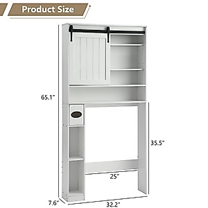 KIGOTY Over The Toilet Storage Cabinet, Bathroom Storage Organizer with Sliding Doors, Toilet Rack with Adjustable Shelf,Freestanding Space-Saving Storage Rack for Laundry Room,Bathroom,White