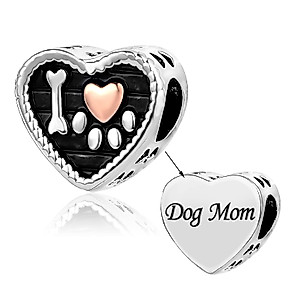 TGLS Dog Mom Charm Pet Dog Paw on My Heart Beads Compatible with Pandora Charms Bracelets