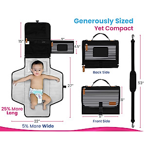 Portable Changing Pad with Shoulder Strap - Detachable Travel Changing Pad - Baby Shower Gifts - Fully Padded & Lightweight - Baby Boy Gifts - Diaper Changing Pad - Changing Mat 27"x22" - Black