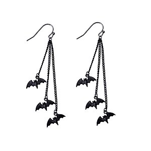 Halloween Black Bat Vampire Dangle Earrings Necklace Set Long Dangle Hook Earrings Halloween Costumes Scary Decorations Party Jewellery Gift for Women Girls-B Earring