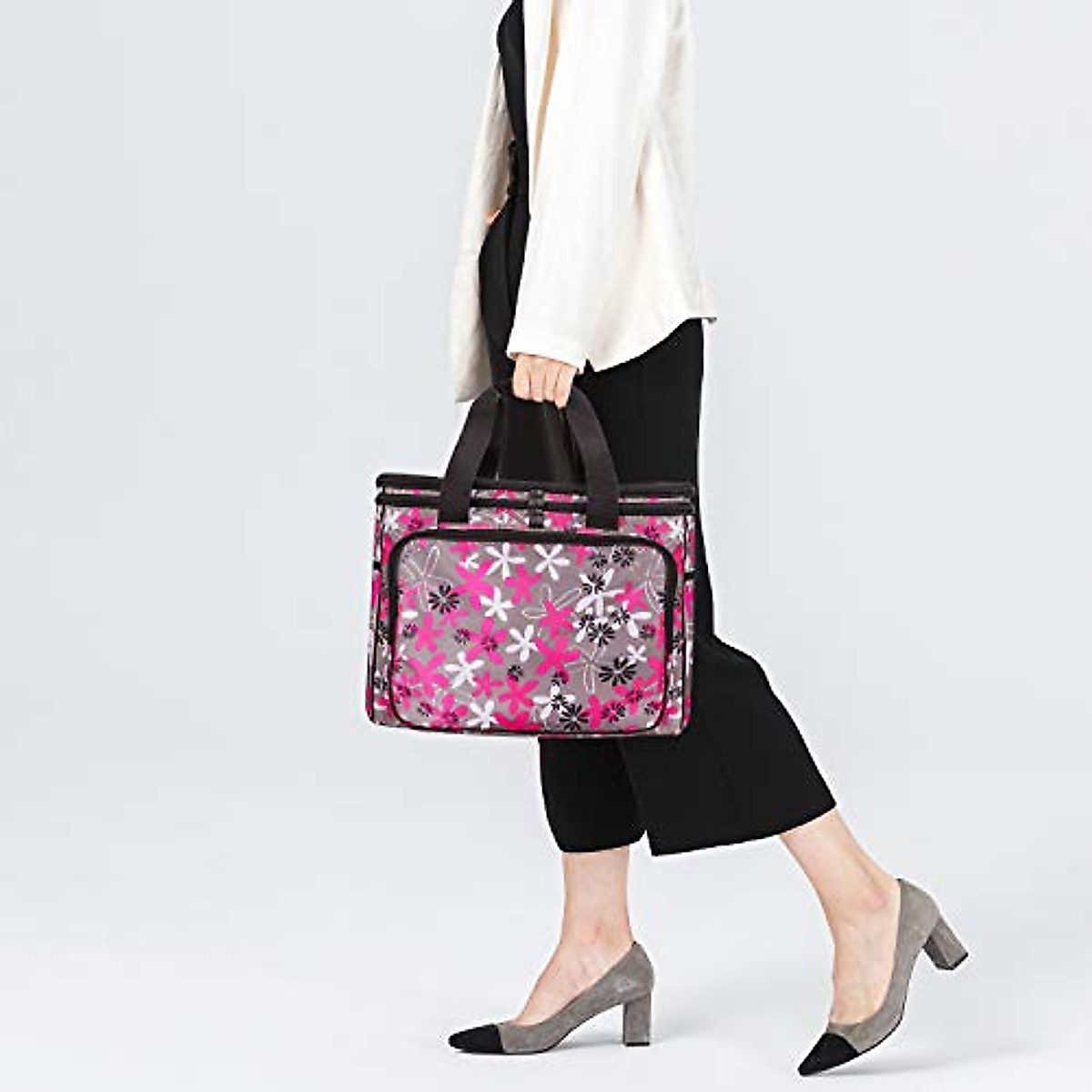 Knitting Bag, Yarn Tote Storage Organizer with Separate Crochet Hooks & Knitting Needles Bag,Slits on Top to Protect Wool and Prevent Tangling Large Flower with Cover