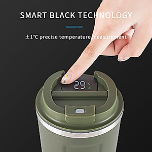 Newvenper Stainless Steel Vacuum Insulated Travel Coffee Mug, Led Temperature Display Insulated Tumbler, Leak Proof With Lid Keeps Cold And Warm, Suitable For Coffee, Tea And Beer(Green)