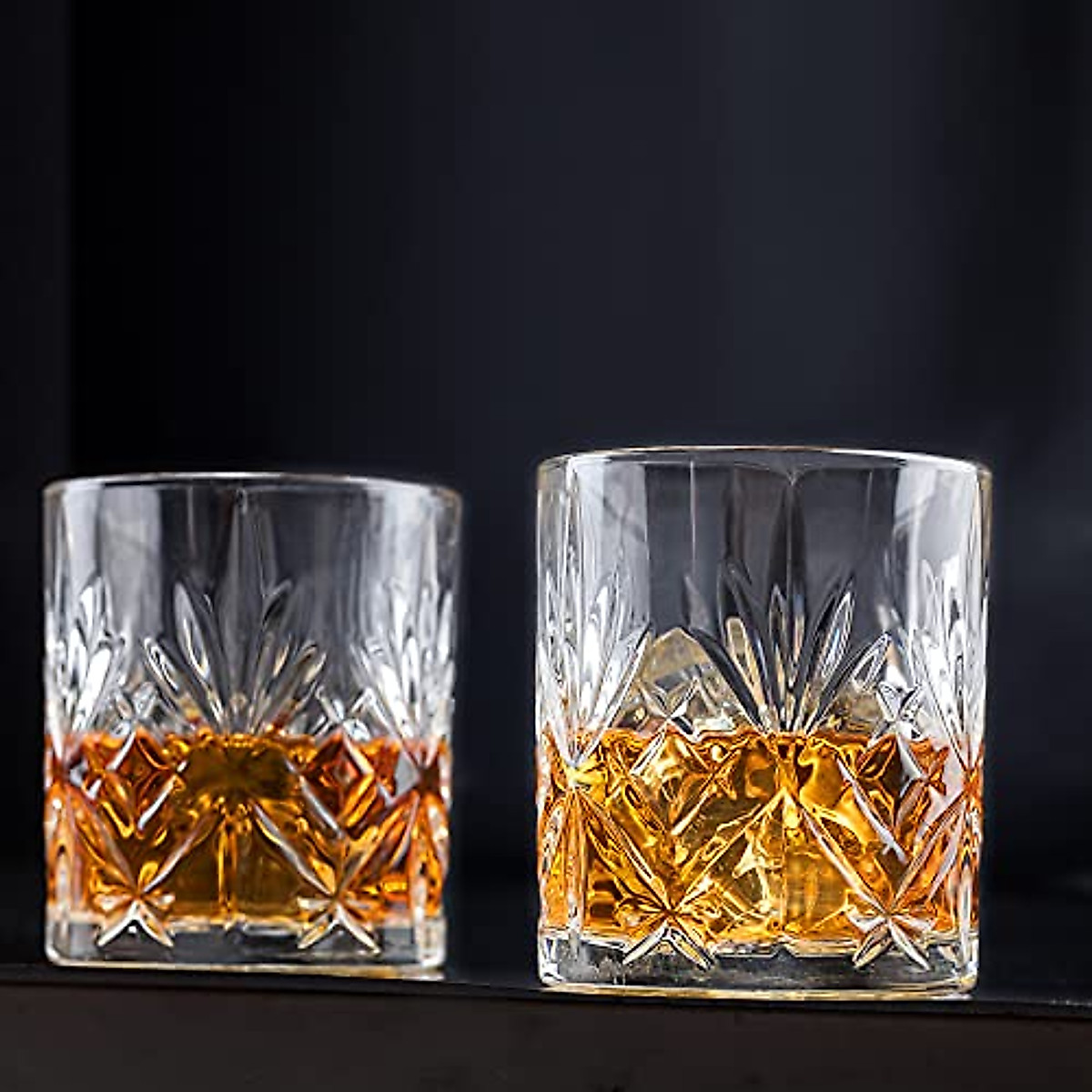 KANARS Whiskey Glasses Set of 4, 10 Oz Old Fashioned Bourbon Glass for Men Dad, Rocks Barware Lowball Tumblers for Scotch, Malt, Vodka, Cocktail and Irish Whisky Drinking